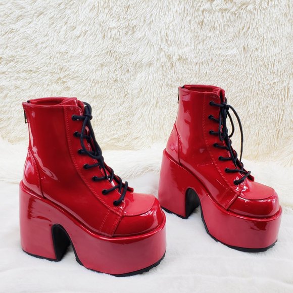 Demonia | Shoes | Red Patent Platform Goth Punk Ankle Boots | Poshmark